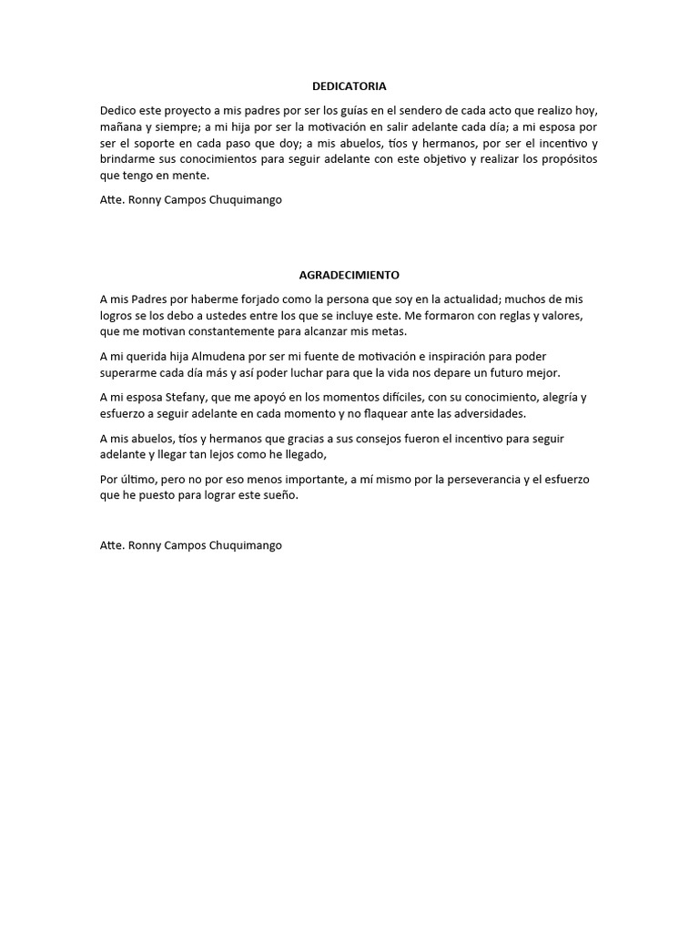 Dedicatoria y Agradecimiento | PDF | Amor