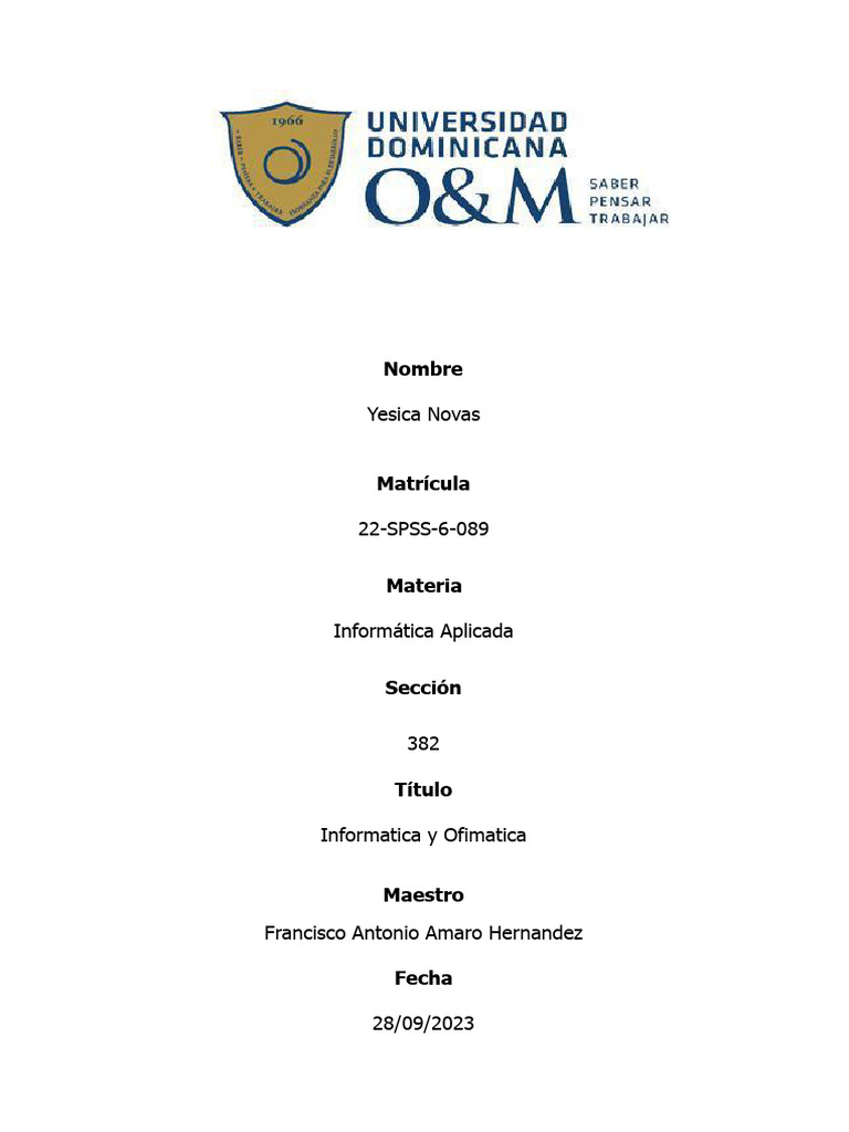 Informatica y Ofimatica - YESICA NOVA | PDF | Ciencias de la ...