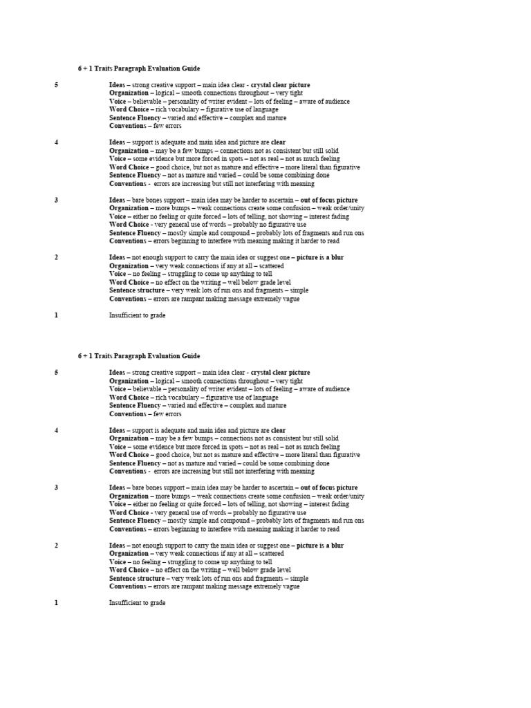 6 Traits Paragraph Evaluation Guide | PDF