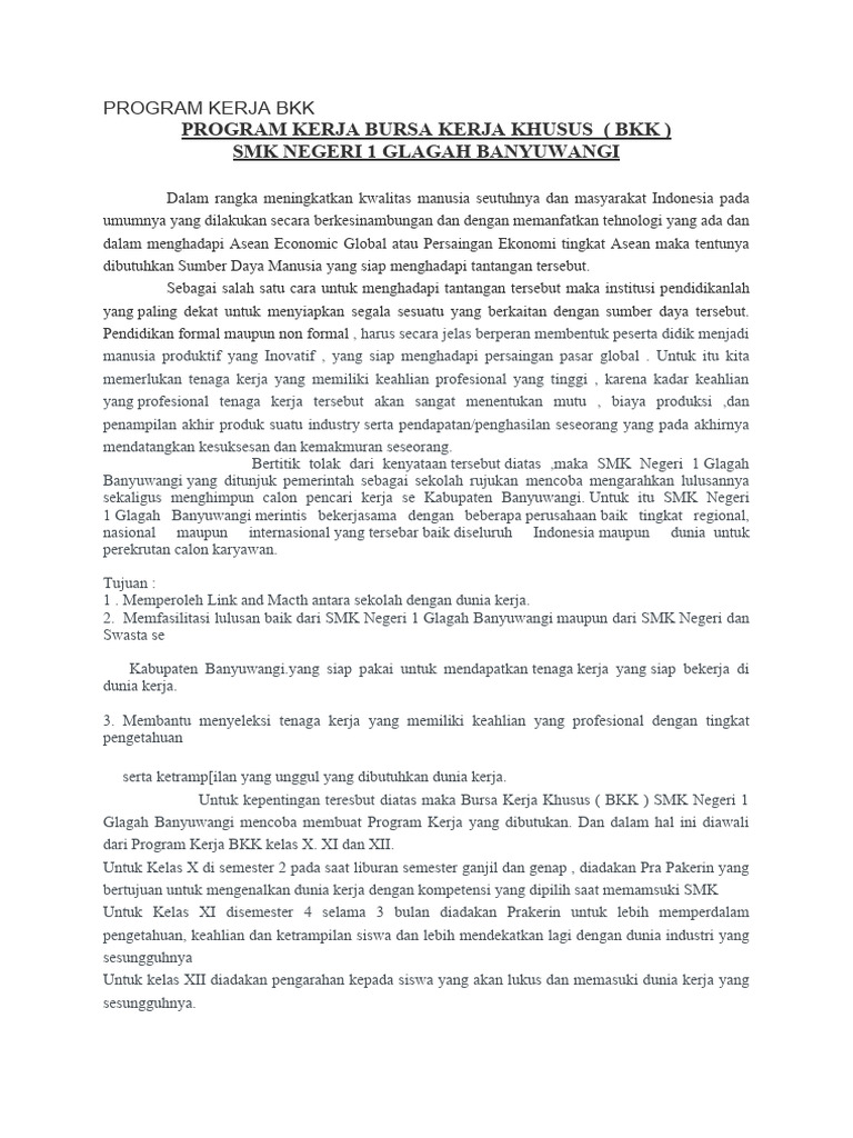 Program Kerja BK2 | PDF