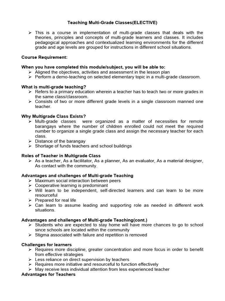 Elective Handouts | PDF | Teachers | Learning