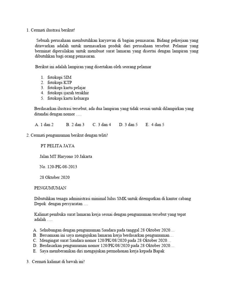 Soal UAS BI Kelas XII Semester 1 TH. 2021 | PDF