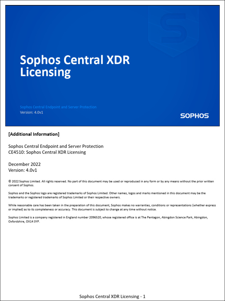 CE4510 4.0v1 Sophos Central XDR Licensing | PDF | Computing