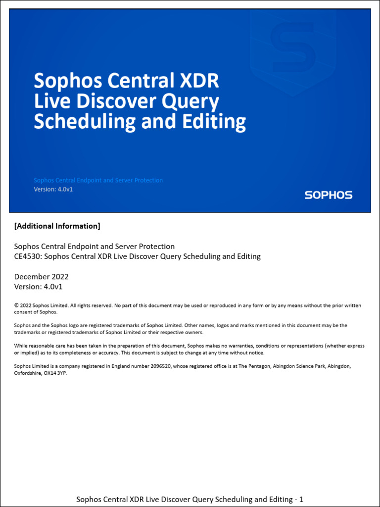 CE4530 4.0v1 Sophos Central XDR Live Discover Query Scheduling and Editing | PDF | Operating ...
