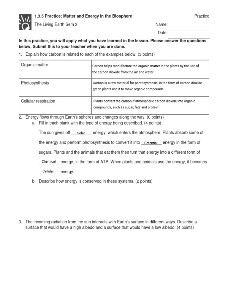 1.3.5 Practice - Matter and Energy in The Biosphere (Practice) | PDF | Photosynthesis | Carbon ...