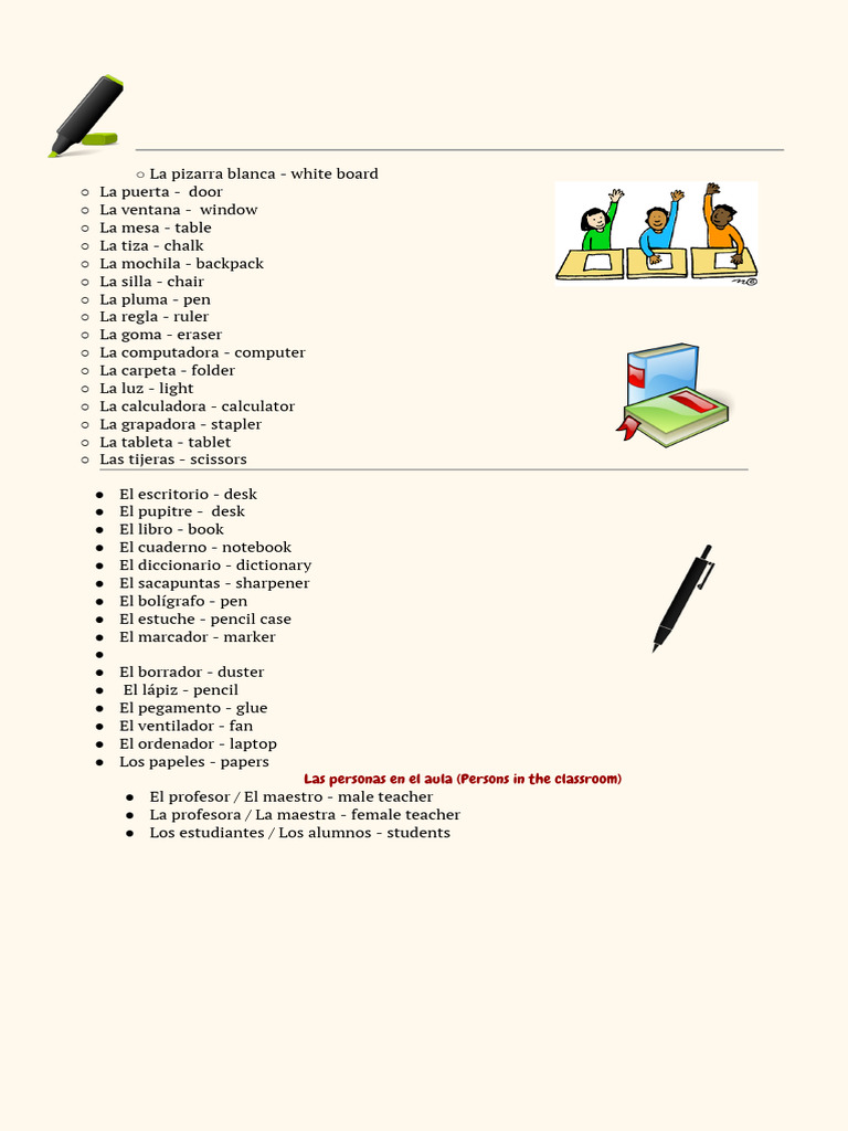 Objetos Comunes en el Aula | PDF | Artes del Lenguaje y Comunicación ...