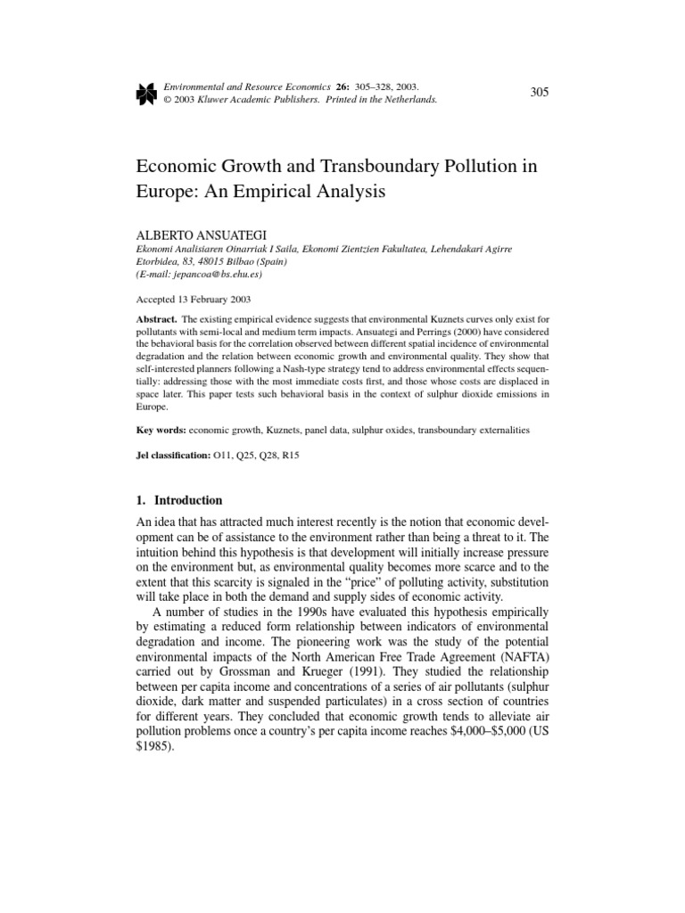 Economic Growth and Transboundary Pollution in Europe: An Empirical ...