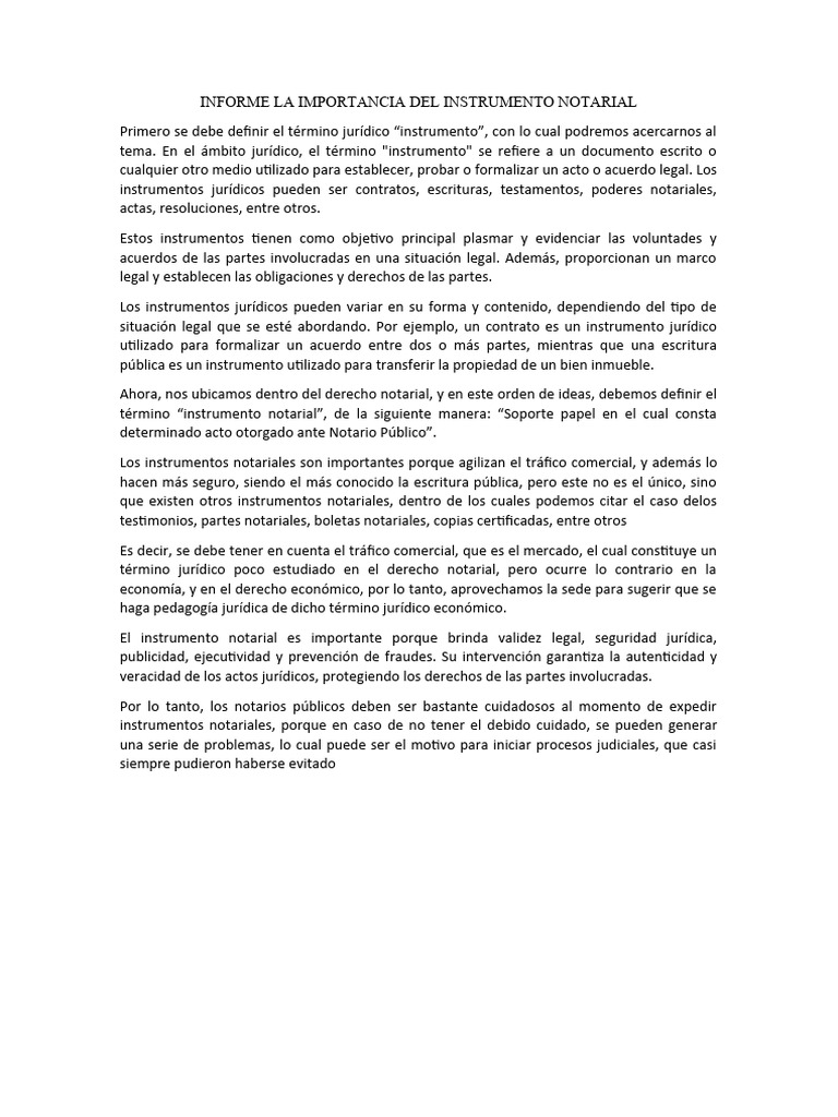 Informe La Importancia Del Instrumento Notarial | PDF | Justicia ...