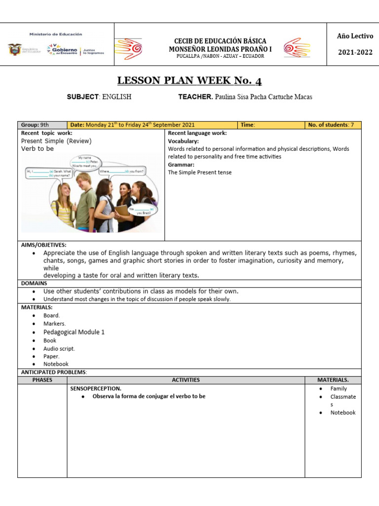 9th Grade English Lesson Plan Week 4 | PDF | English Language | Linguistics