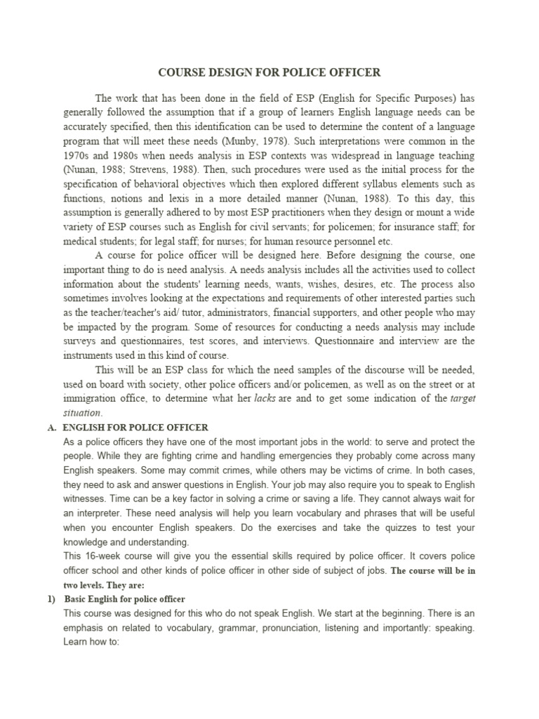 Course Design For Police Officer | PDF | Theft | English Language