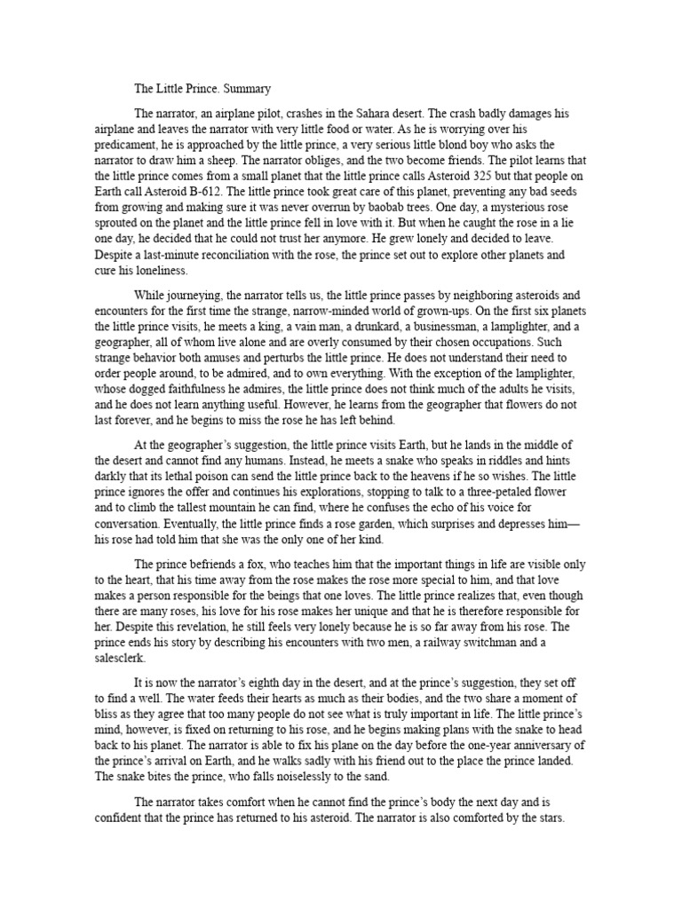 Summary of The Little Prince | PDF | The Little Prince
