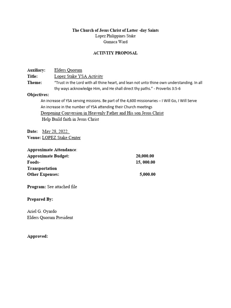 Proposal Activity STAke YSA | PDF | The Church Of Jesus Christ Of ...