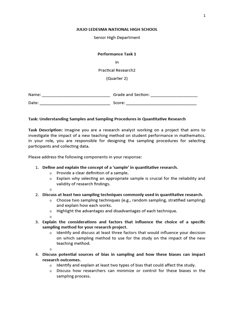 Perf Task 1 PR 2 Q 2 Copy - Edited | PDF | Sampling (Statistics) | Bias