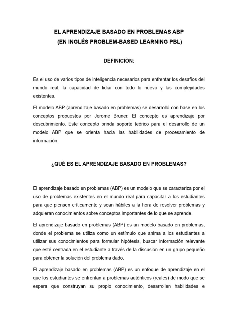 El Aprendizaje Basado en Problemas Abp | PDF | Aprendizaje | Pensamiento