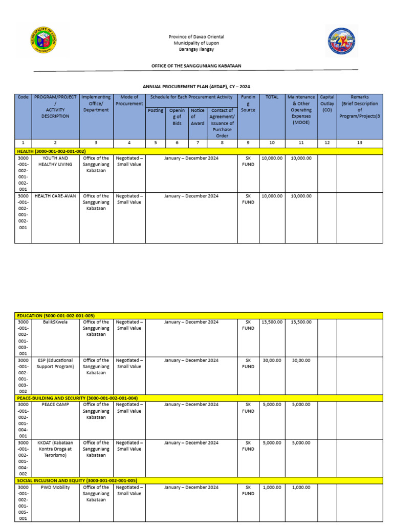 Office of The Sangguniang Kabataan | PDF | Procurement | Economies