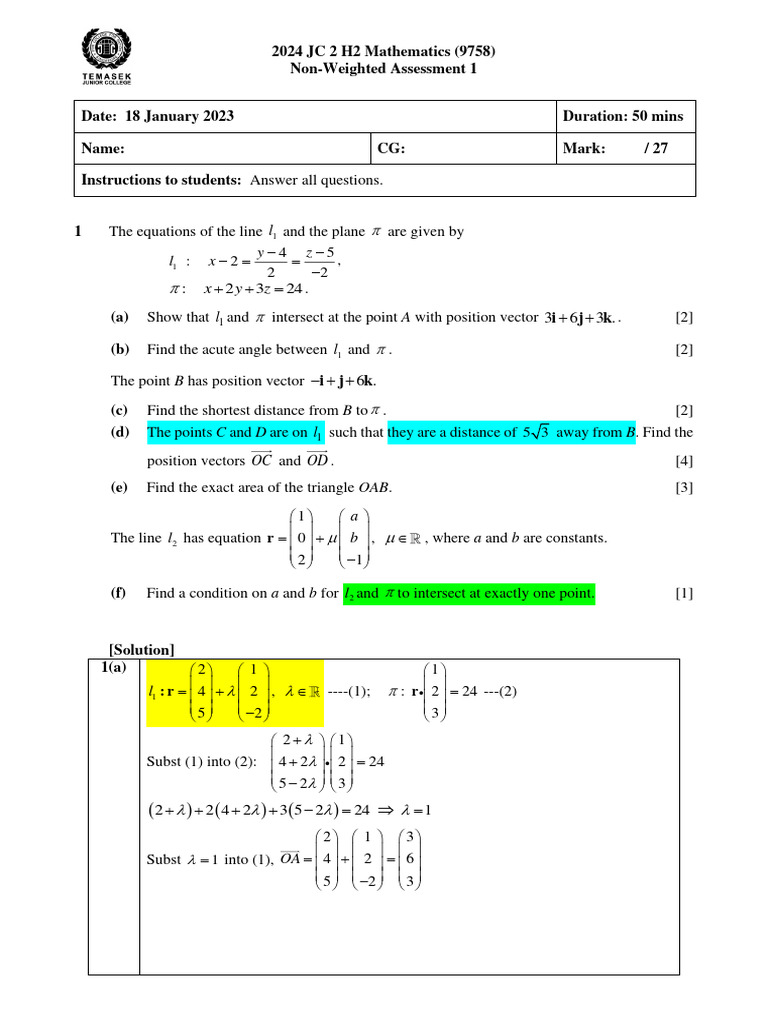 2024 JC2 H2 Math NWA 1 (Solutions) | PDF | Trigonometric Functions | Mathematical Analysis