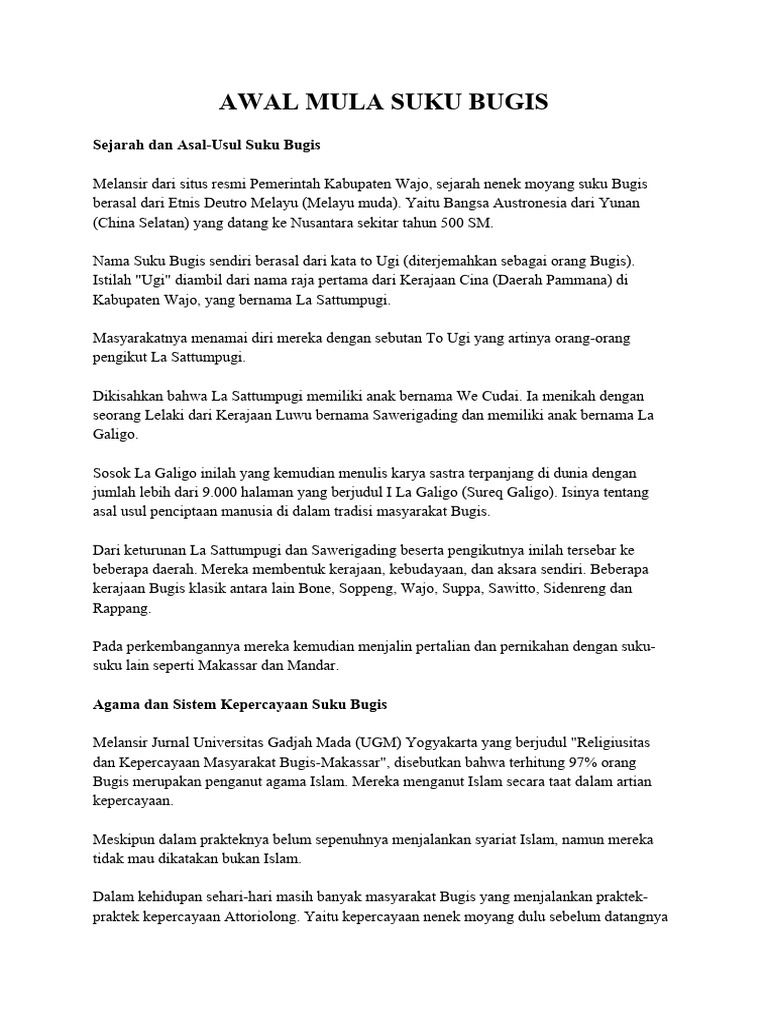 Awal Mula Suku Bugis | PDF