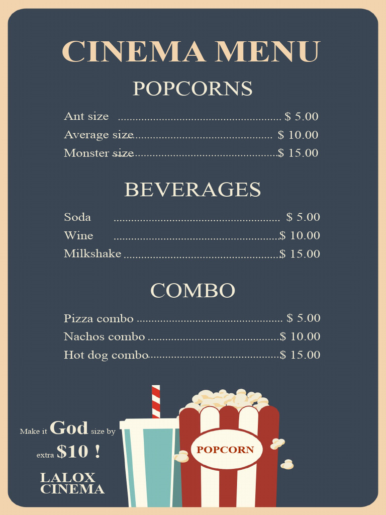 Cinema Menu | PDF | Cocina, comidas y vino