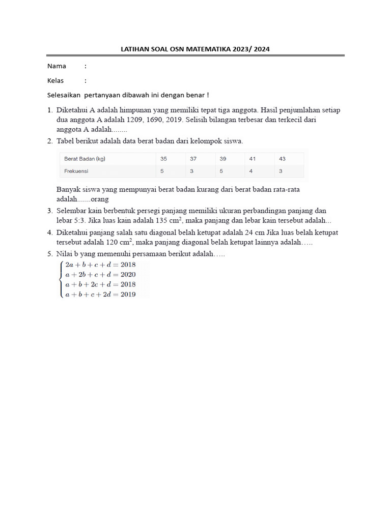 LATIHAN SOAL OSN MATEMATIKA 2023 Tahap 2 | PDF