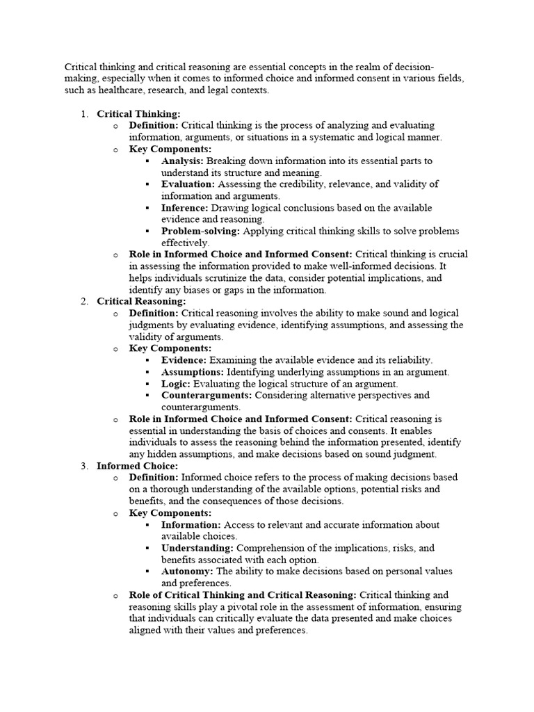 Critical Thinking and Critical Reasoning Are Essential Concepts in The ...