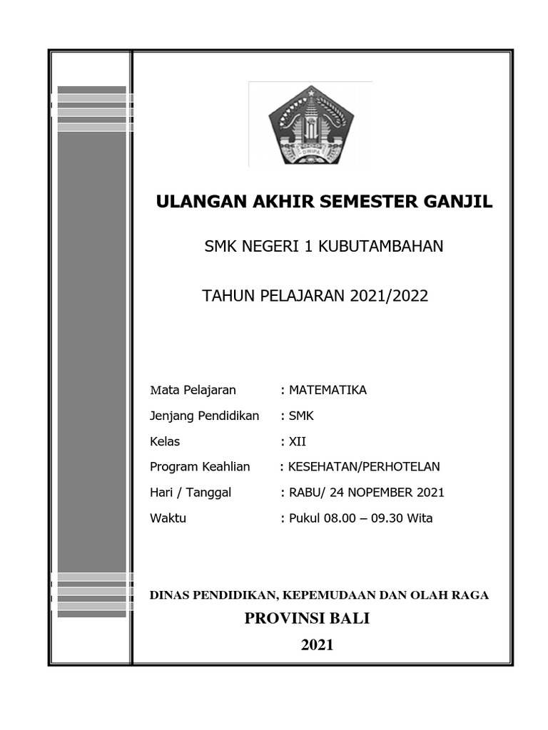 Soal Uas Matematika Kelas Xii Ganjil | PDF