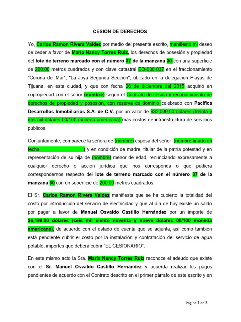 Formato de Cesión de Derechos | PDF