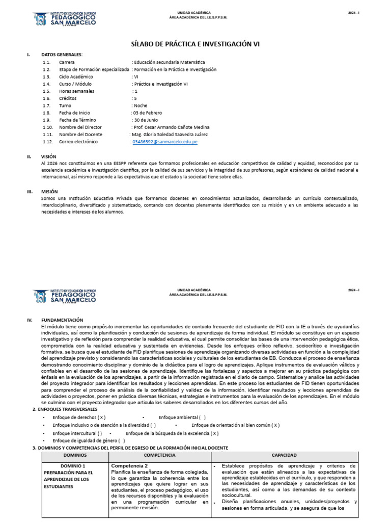 Silabos Practica e Investigacion Vi-Matematica Vi | PDF | Evaluación | Aprendizaje