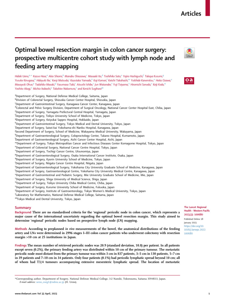 Optimal Bowel Resection Margin In Colon Cancer Surgery 2023 Pdf Colorectal Cancer Metastasis
