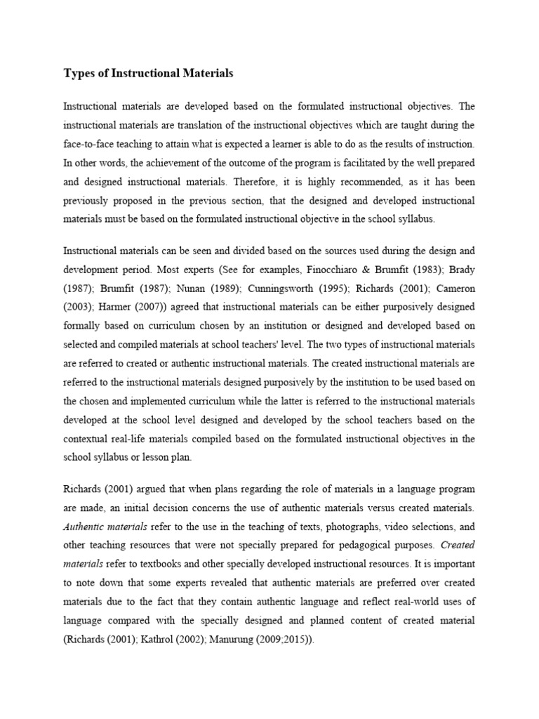 Types of Instructional Materials | PDF | Language Education | Curriculum