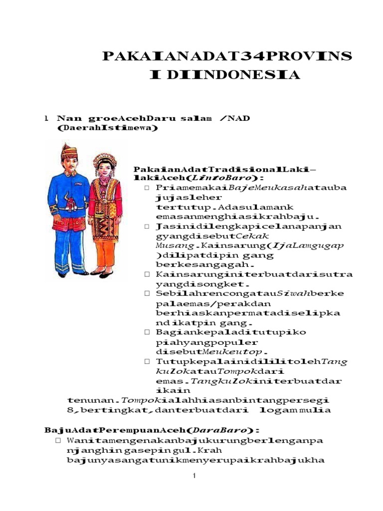 Pakaian Adat 34 Provinsi Di Indonesiadocx | PDF