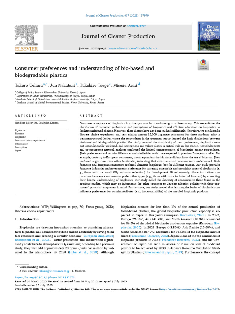 Consumer preferences and understanding of bio-based and | PDF | Plastic