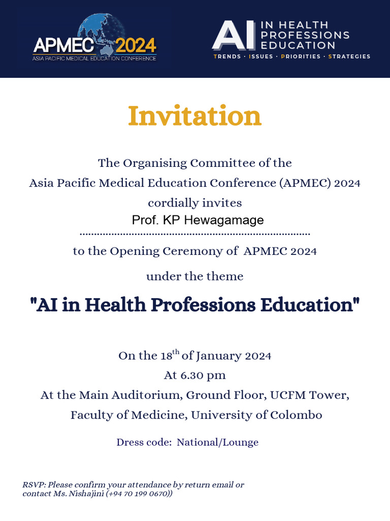 Opening Ceremony Invitation - Prof. KP Hewagamage | PDF | Health Care