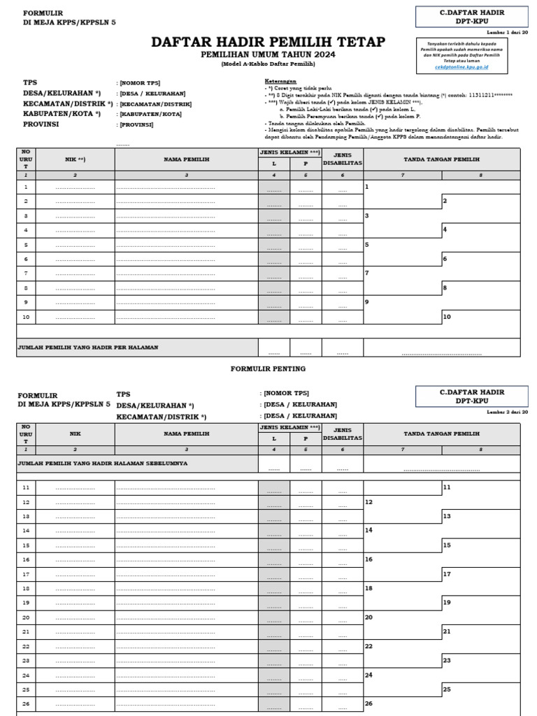 Contoh Daftar Hadir Di TPS-simulasi | PDF