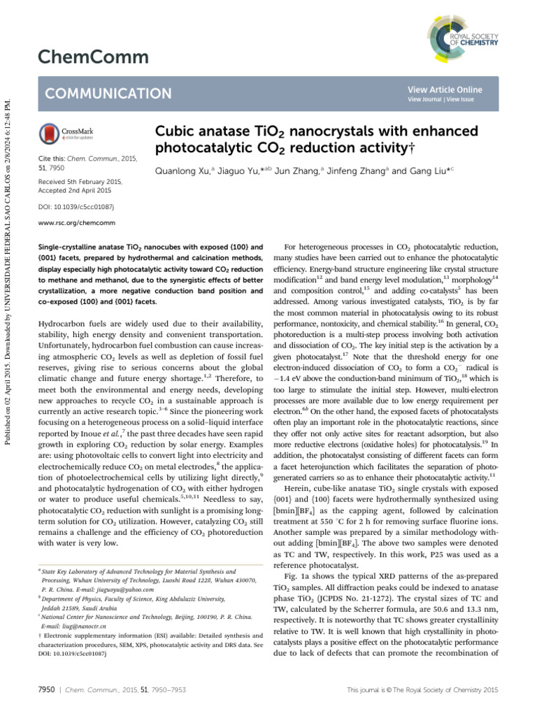 Cubic Anatase TiO2 Nanocrystals With Enhanced | PDF | Redox ...