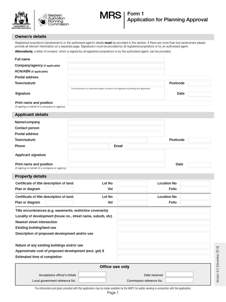 SDV MRS Form 1 Application - For - Planning - Approval | PDF | Offer And Acceptance | Wildfire