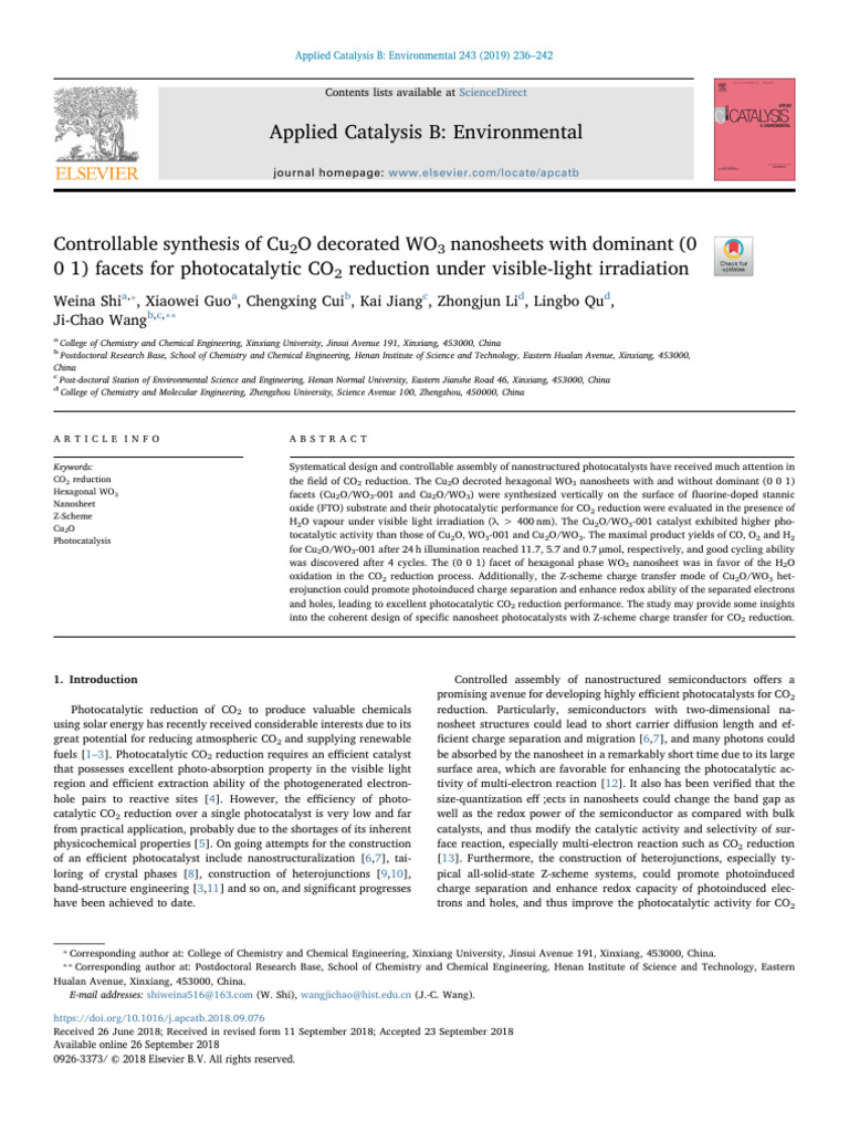Controllable Synthesis of Cu2O Decorated WO3 Nanosheets With Dominant | PDF