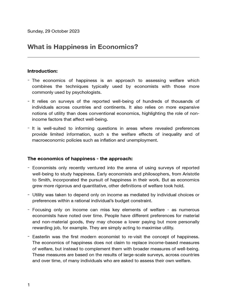 Happiness Economics | Download Free PDF | Economics | Happiness
