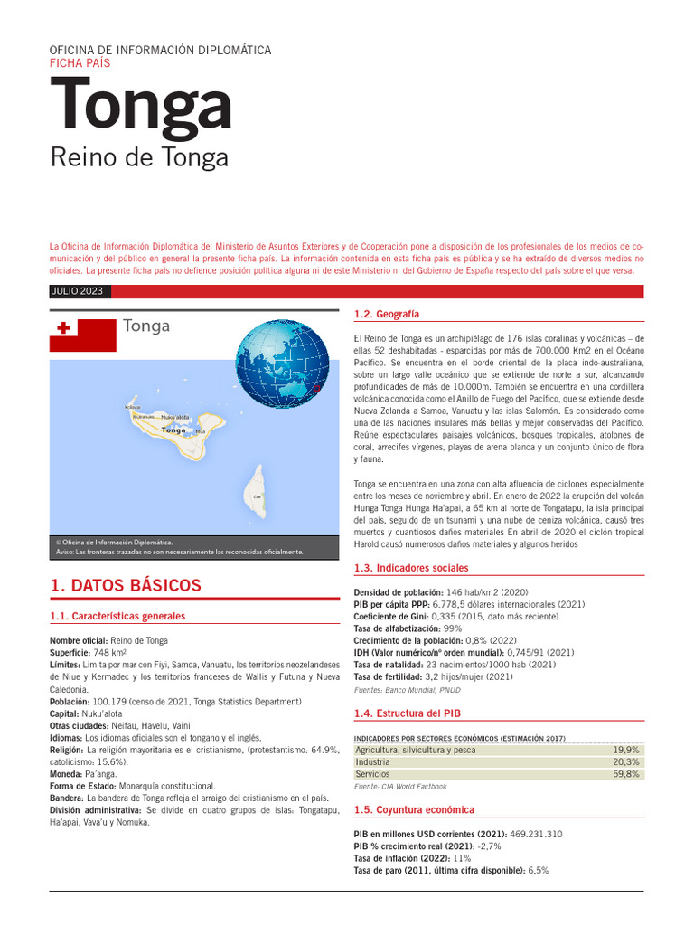 Tonga - Ficha Pais | PDF | Tonga | Isla