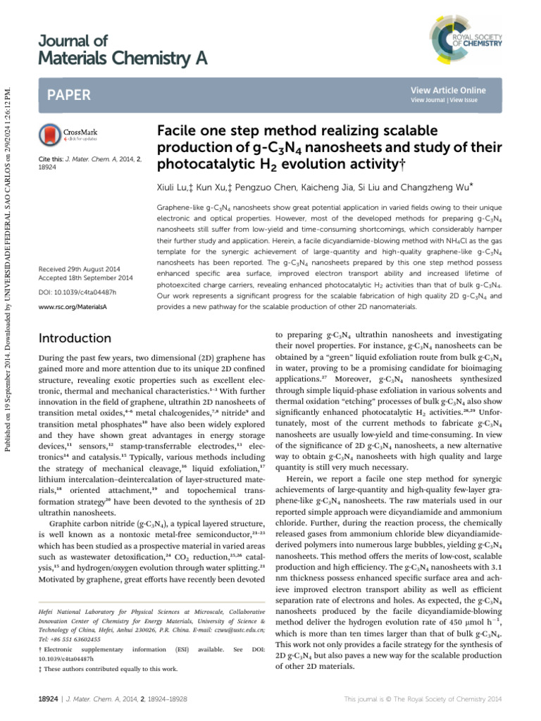 Facile One Step Method Realizing Scalable | PDF | X Ray Photoelectron Spectroscopy | Graphene