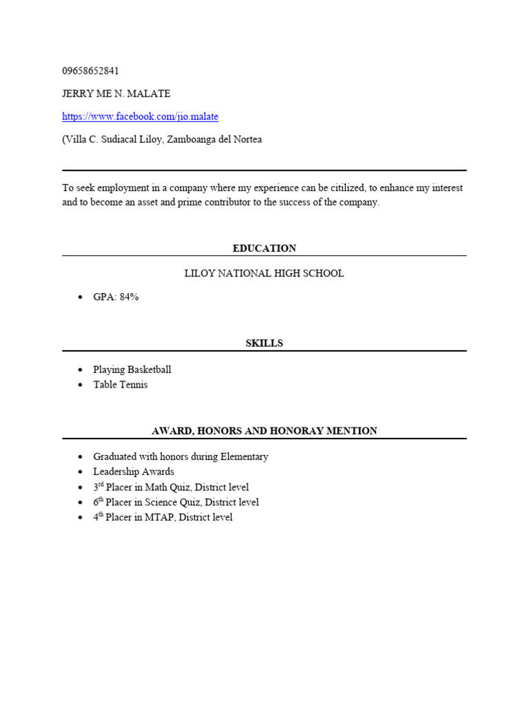 Student Resume | PDF | Self-Improvement