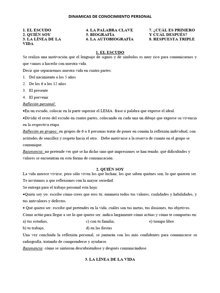 Dinámicas de Autoconocimiento Personal | PDF | Artes del Lenguaje y ...
