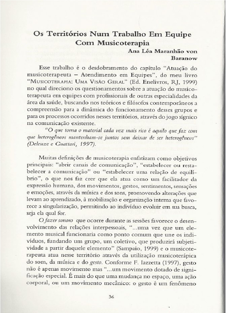 Os Territã Rios Num Trabalho de Equipe Com Musicoterapia (Ana LÃ©a ...