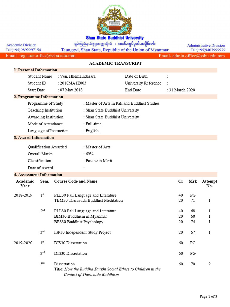 SSBU Academic Transcript (Khemindasara) Copy 2 | Download Free PDF ...