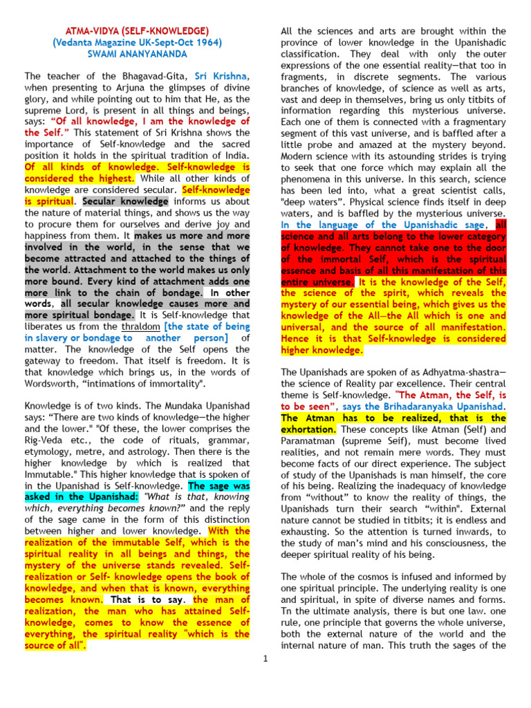 01 Atma-Vidya (Self-Knowledge) | PDF | Ātman (Hinduism) | Brahman