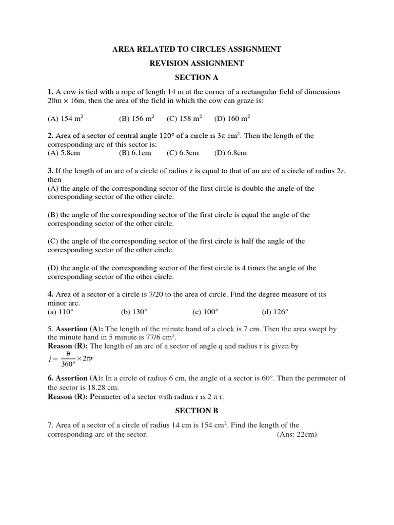 Area Calculations for Circle Assignments | PDF | Area | Circle