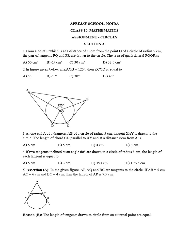 Circles Assignment | PDF | Circle | Geometric Shapes