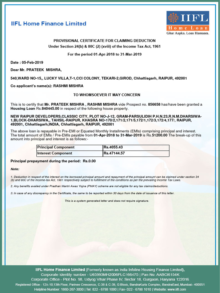 Provisional Housing Loan Certificate | PDF | Finance & Money Management