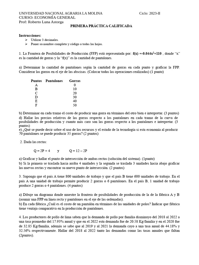 1ra Practica Calificada | PDF | Economias