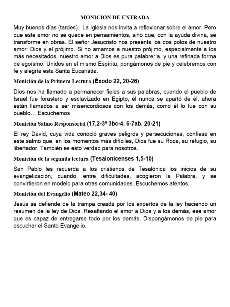 Moniciones Domingo | PDF | Misa (liturgia) | eucaristía
