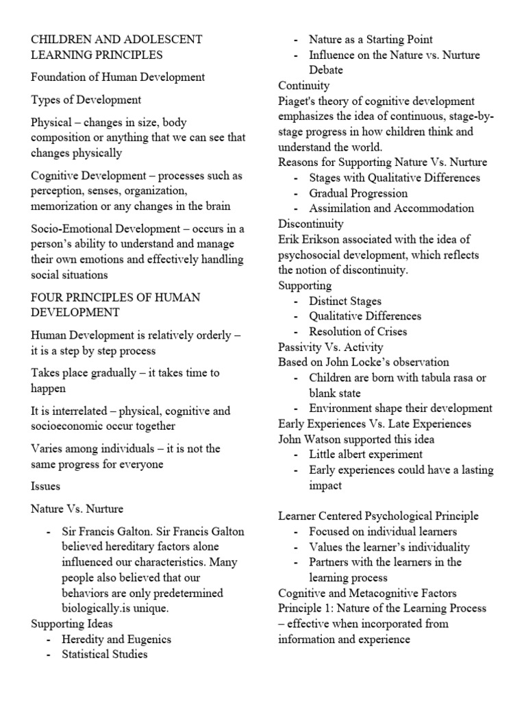 Children and Adolescent Learning Principles | PDF | Cognitive ...